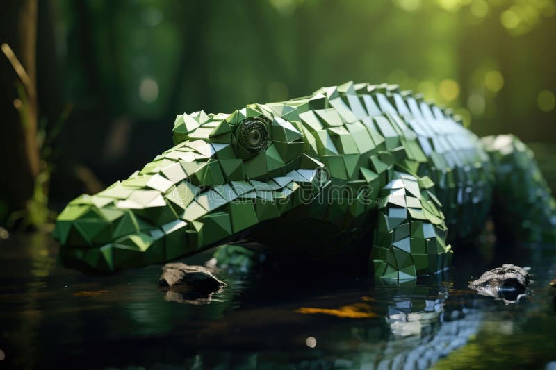 AI Generated Illustration of a Vibrant, Geometric Crocodile Statue in ...