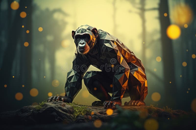 AI Generated Illustration of a Vibrant, Geometric Monkey Statue in Its ...