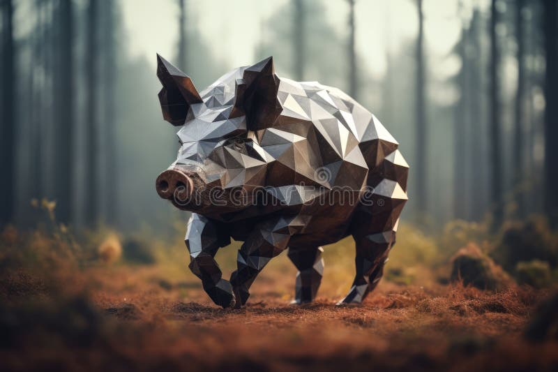 AI Generated Illustration of a Vibrant, Geometric Pig Statue in Its ...
