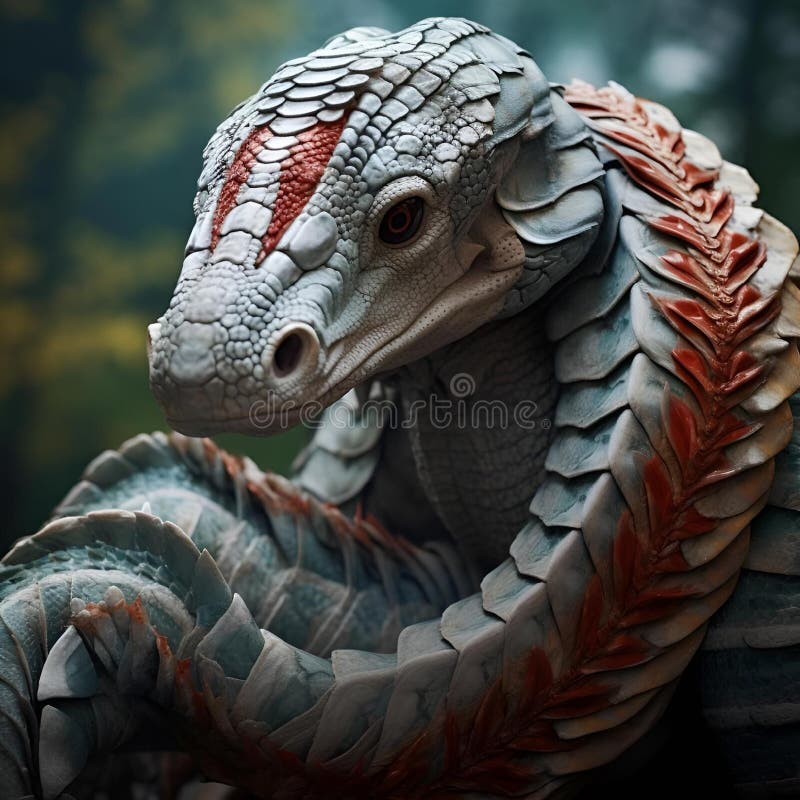 A Lizard Statue with Red Details is Shown on Display in a Zoo Stock ...