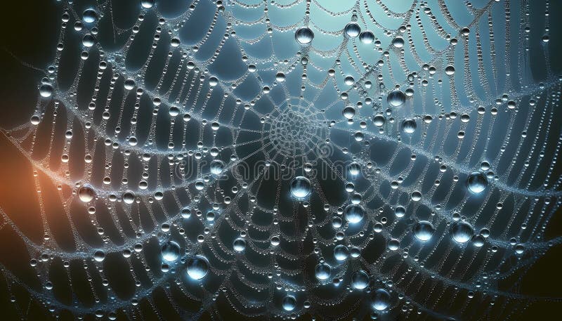 Dew Covered Spider Web with Light Coming through it Over it Stock ...