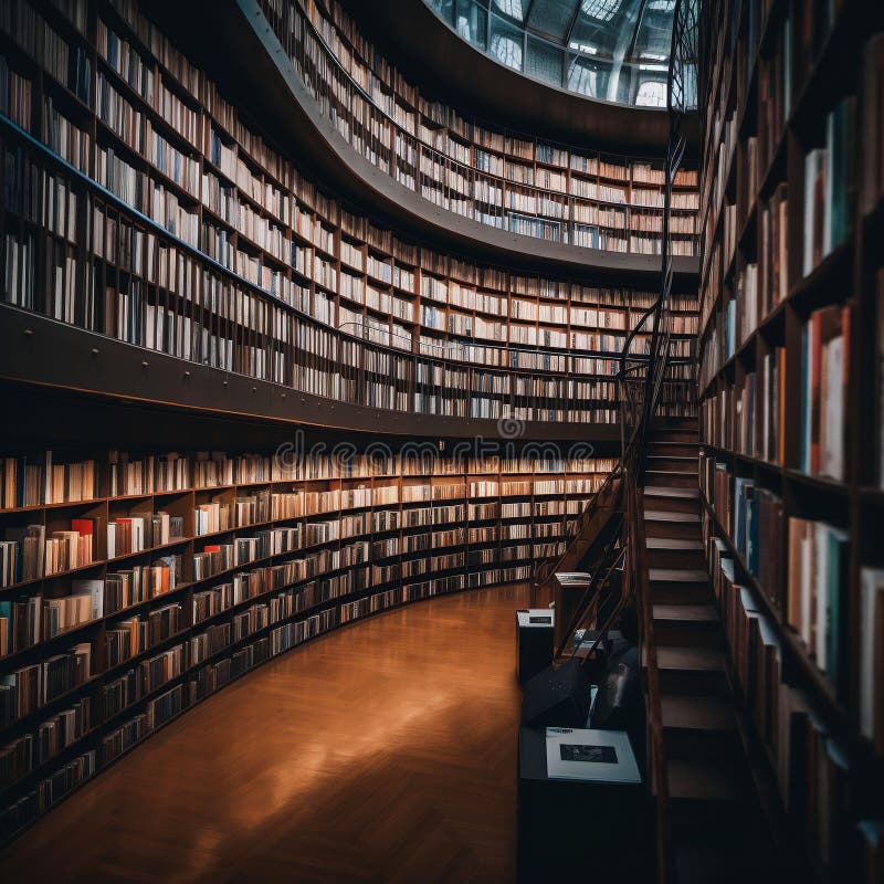 A Beautiful Library Interior with Many Books Stock Illustration ...
