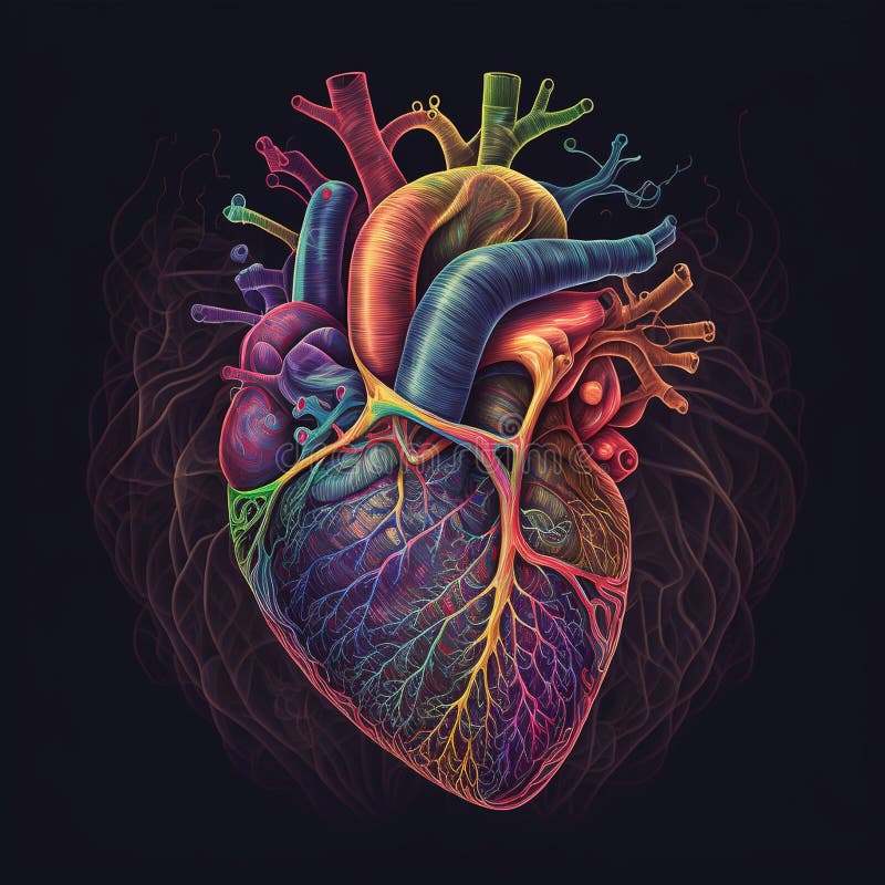 AI Generated Illustration of Vibrant Lines Forming an Anatomical Heart ...