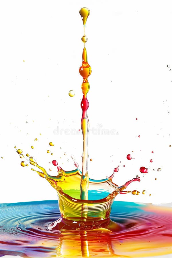 A Colorful Liquid Drop into the Water, Making a Splash Stock ...