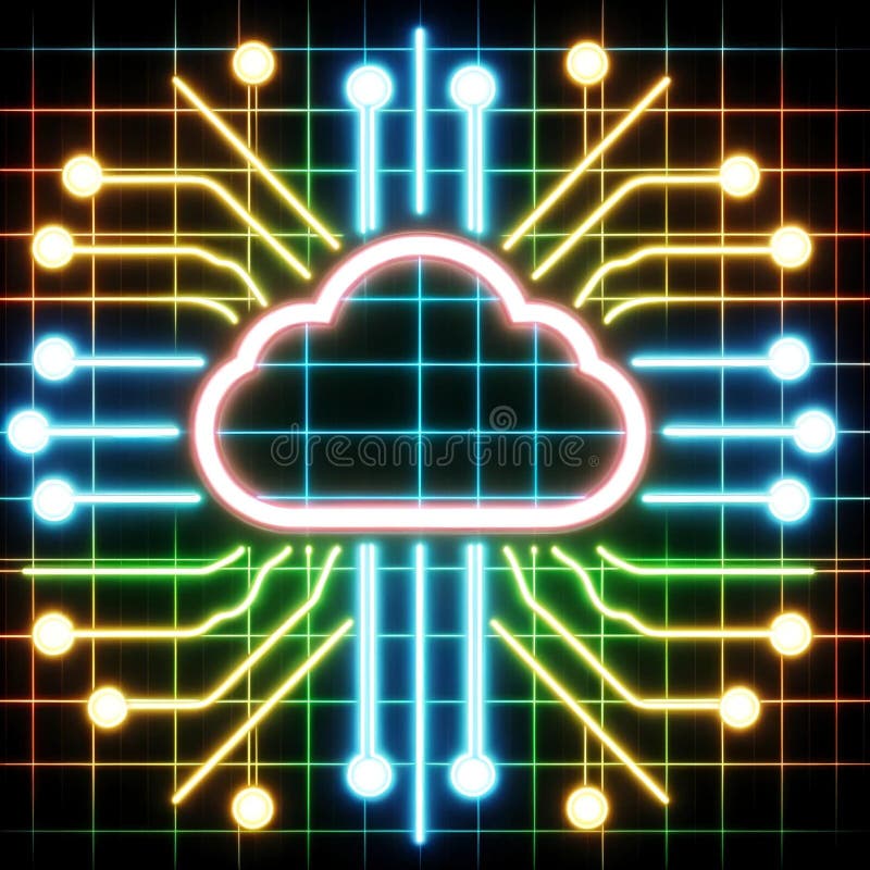 AI-generated Illustration of a Vibrant Neon Cloud Sign. Cloud Storage ... AI-generated Illustration of a Vibrant Neon Cloud Sign. Cloud Storage ...