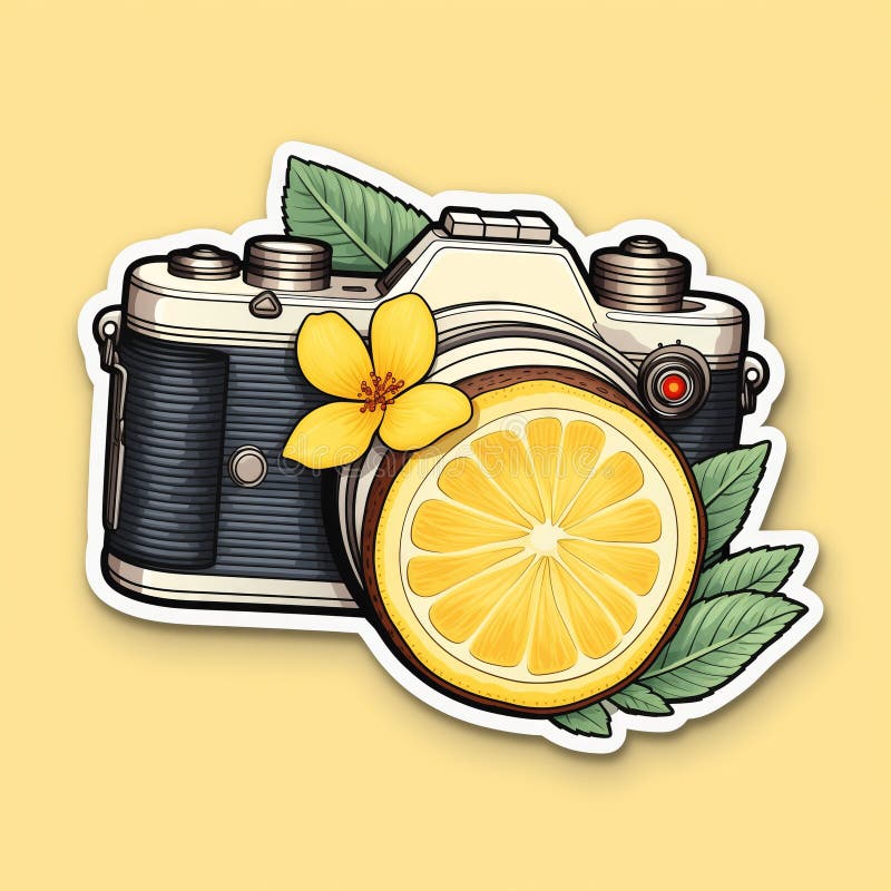 There is an Orange that is Sitting on a Camera Sticker Stock ...