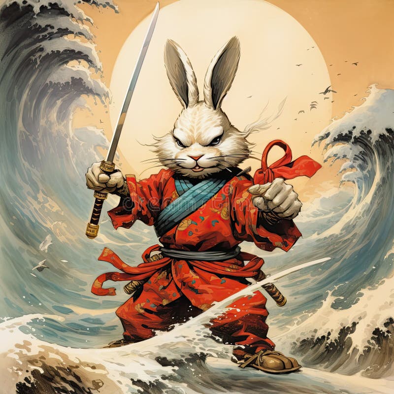 AI Generated Illustration of a Vibrant Painting of a Rabbit Samurai ...