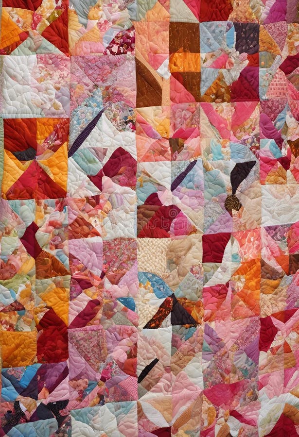 A Colorful Patchwork Quilt Hangs on the Wall in a Room Stock ...