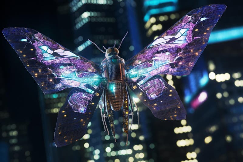 AI Generated Illustration of a Vibrant Robotic Purple Moth Flutters in ...