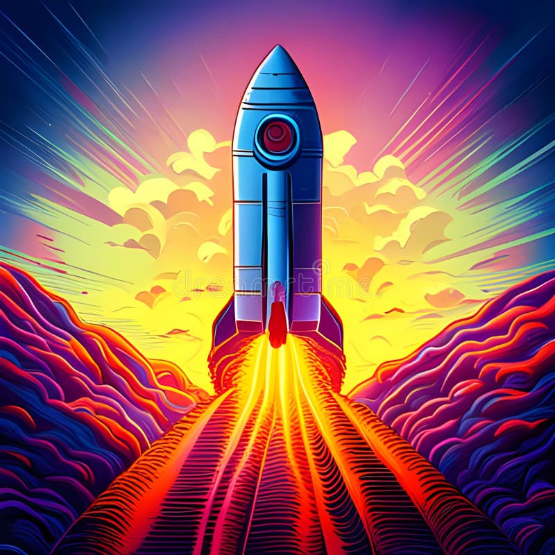 AI Generated Illustration of a Vibrant Rocket Shooting Against a ...
