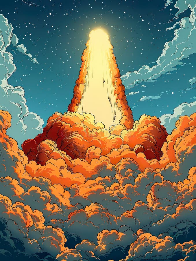 A Bright Explosion in the Sky with Clouds and Bright Rays Stock ...