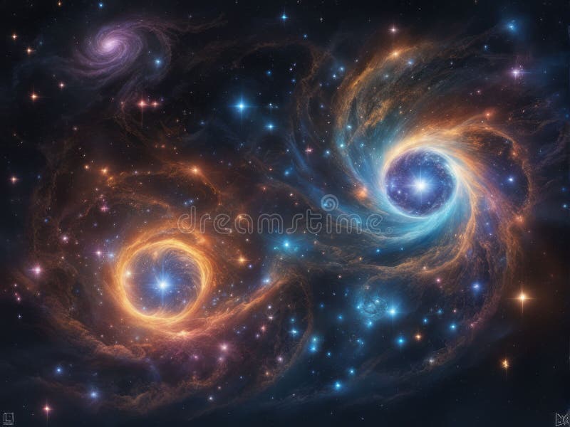 Two Spiralles with Blue and Orange Colors in the Starry Galaxy Stock ...