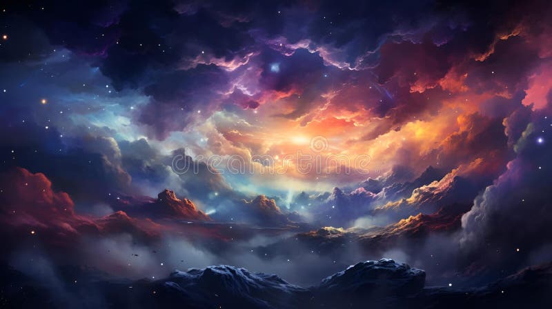AI Generated Illustration of a Vibrant Sunset Sky Filled with Beautiful ...