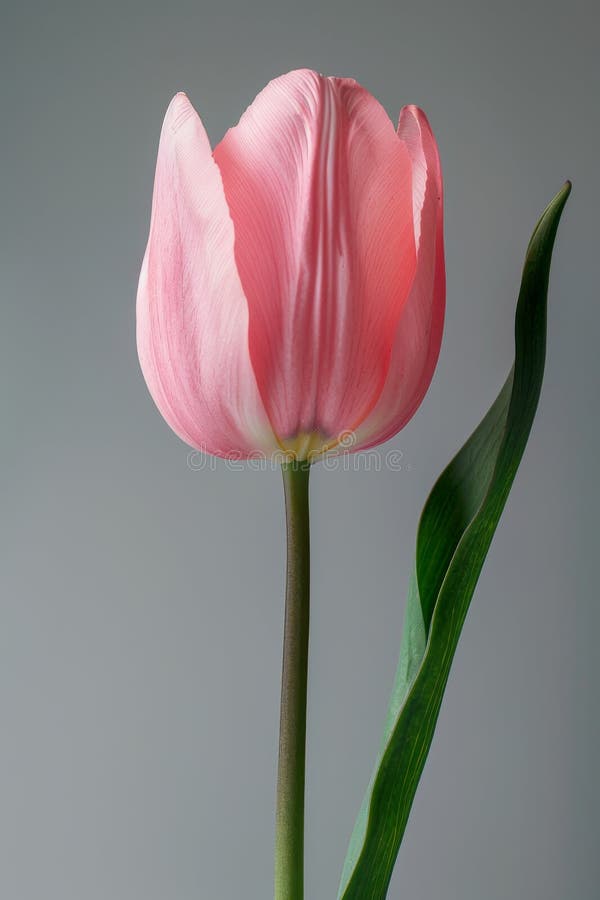 Front View of a Hyper Realistic Tulip with Pink Petals and Green Stem ...