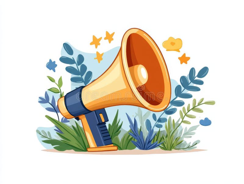 Vibrant Vector Megaphone Illustration Surrounded by Floral Elements ...