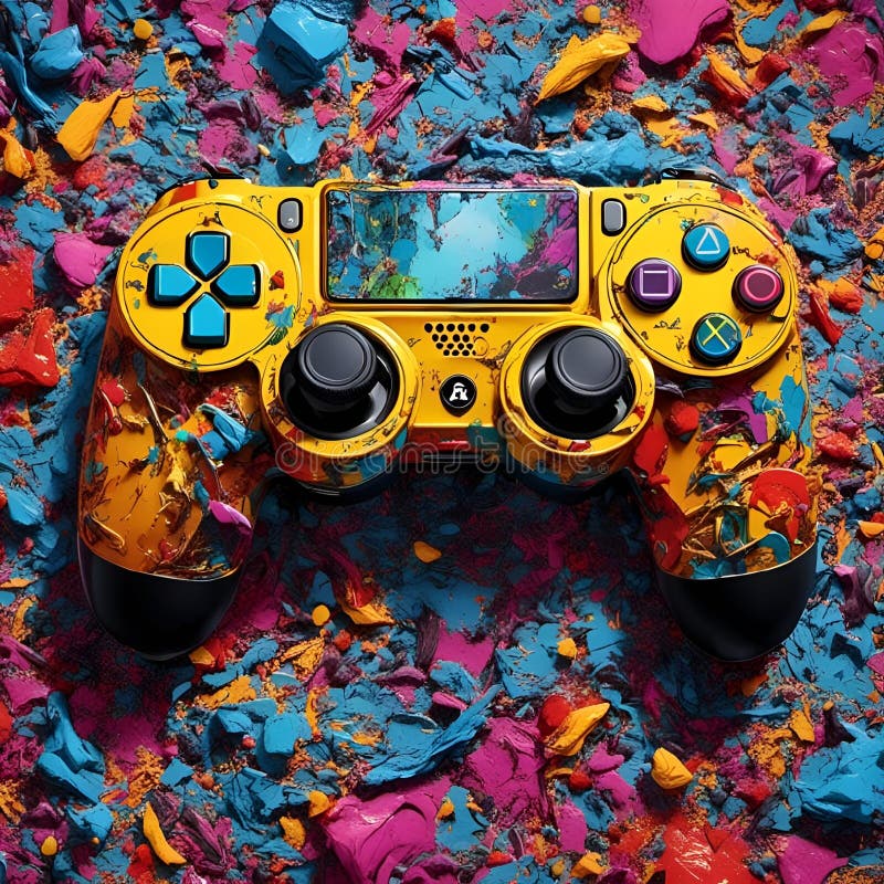A Video Game Controller is Surrounded by Rocks and Paint Strokes Stock ...
