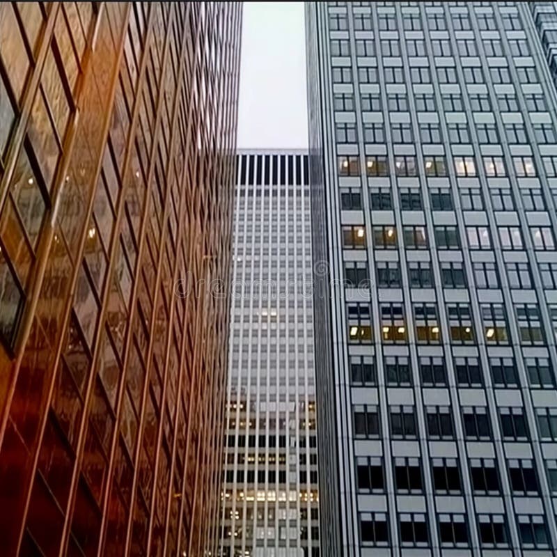 A City is Shown from Below a Tall Skyscraper in a City Stock ...