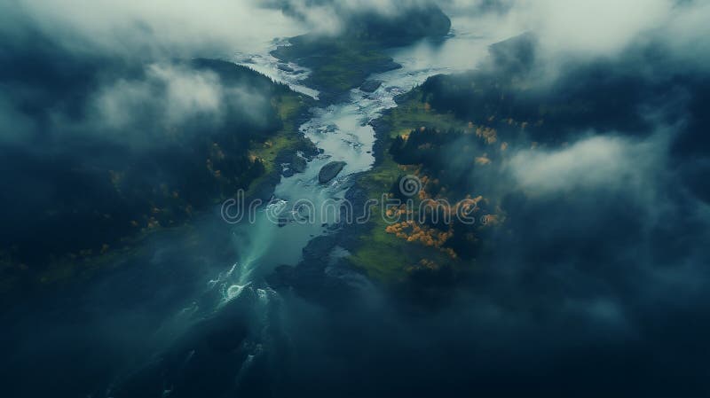 AI Generated Illustration of a View with a Landscape Featuring a River ...