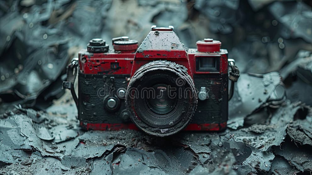 AI Generated Illustration of a Vintage Camera on Rubble Stock Image ...