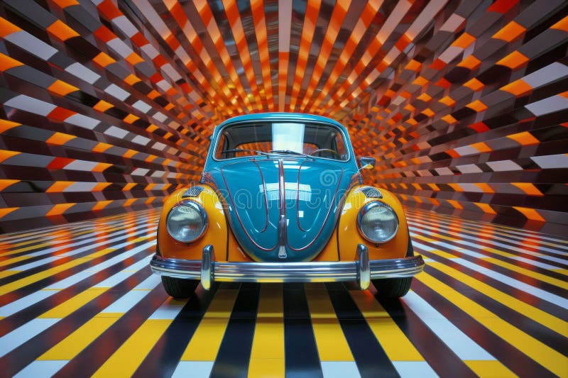 AI Generated Illustration of a Vintage Car on a Brightly Colored ...