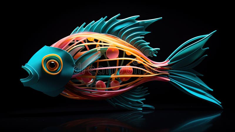 AI-generated Illustration of a Vivid, Multicolored Fish Sculpture on a ...