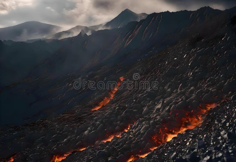 AI Generated Illustration of Volcanic Debris Flow Stock Photo - Image ...