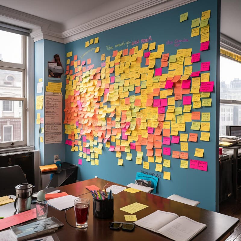 AI Generated Illustration of a Wall with Multiple Post-it Notes Affixed ...