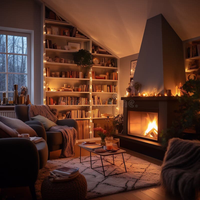 AI Generated Illustration of a Warm and Inviting Living Room Featuring ...