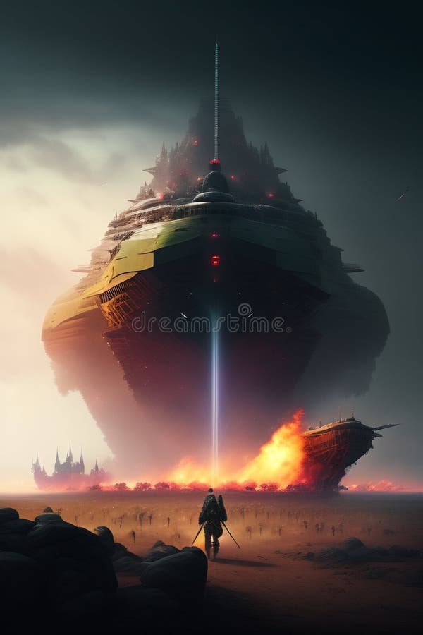 AI Generated Illustration of a Warrior Character Approaching a Large ...