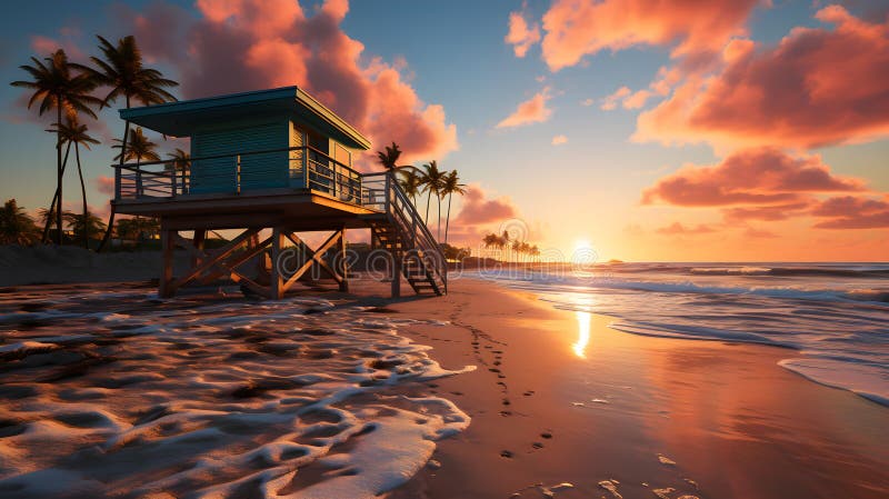 AI Generated Illustration of a Watching Tower on a Sandy Beach with ...