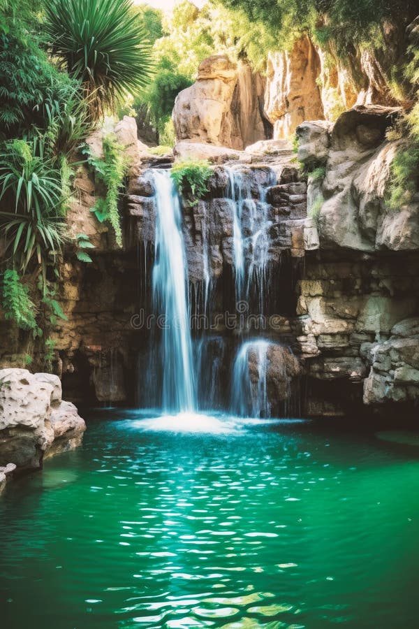 AI Generated Illustration of a Waterfall Cascading Over a Rocky Ledge ...