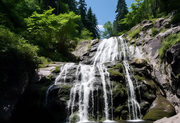 AI-generated Illustration of a Waterfall Cascading through Rocks in a ...