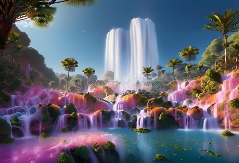 AI-generated Illustration of a Waterfall Cascading from the Sky into ...