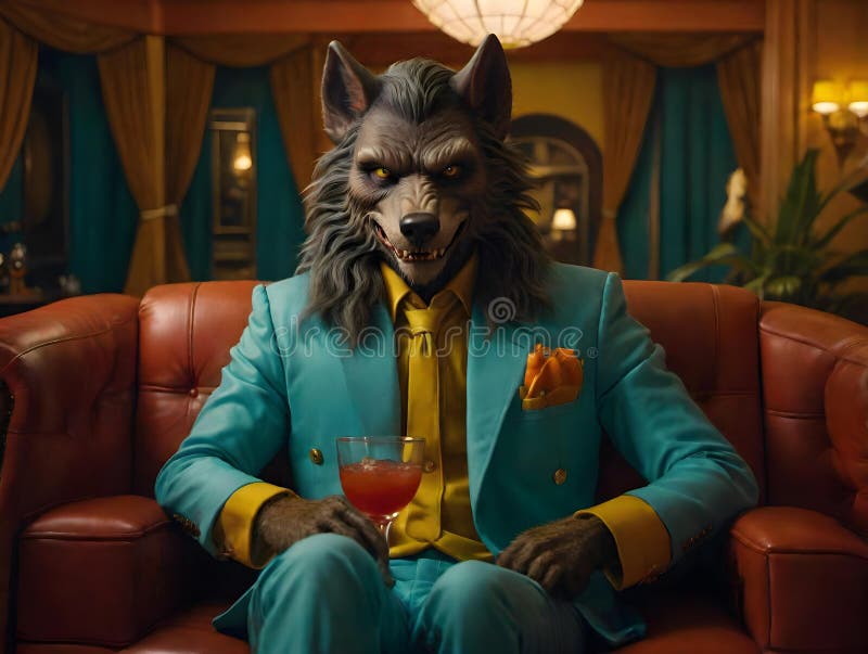 A Werewolf Relaxes in a Chair, Holding a Beverage Stock Illustration ...