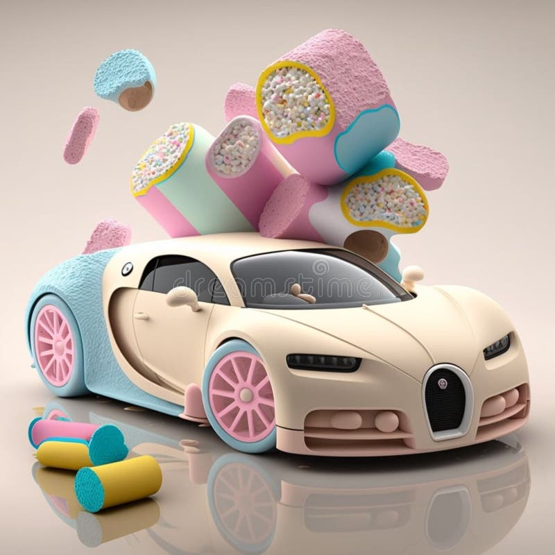 AI Generated Illustration of a White Bugatti Car Surrounded by Sweets ...