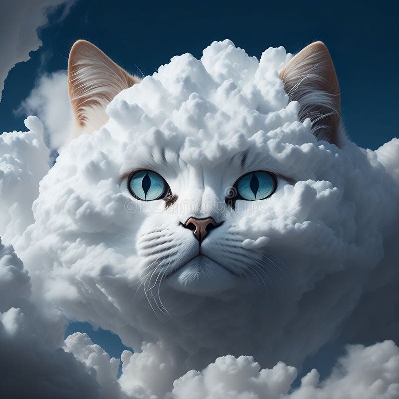 AI Generated Illustration of a White Cat with Blue Yes Made of Fluffy ...