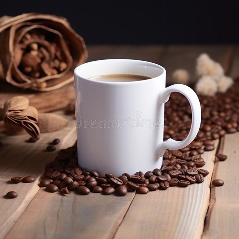 AI Generated Illustration of a White Ceramic Cup of Coffee with a ...