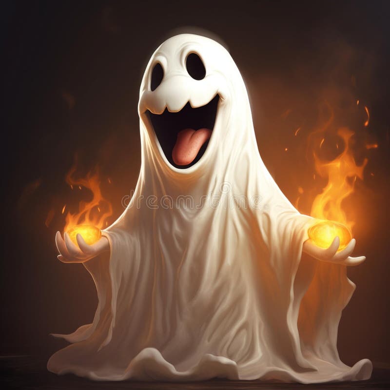 AI Generated Illustration of a White Ghost Smiling Burning in Flames ...