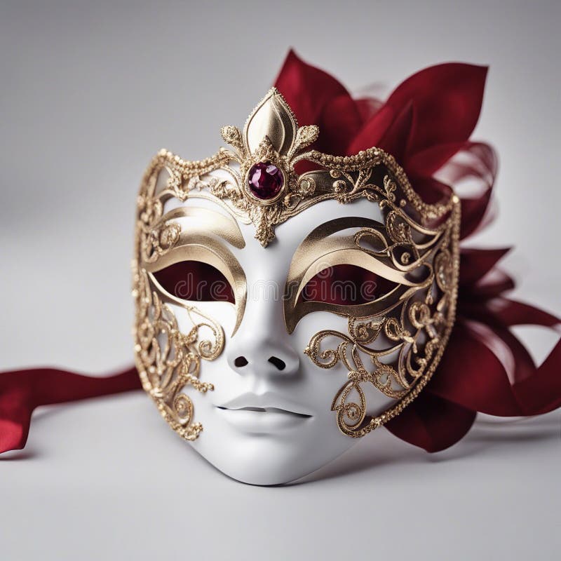 AI Generated Illustration of a White Mask Adorned with a Red Ribbon on ...