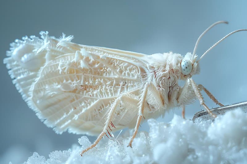 AI-generated Illustration of a White Moth Perched on Snow and Ice ...