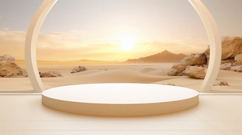 AI Generated Illustration of a White Platform in Vast Desert Landscape ...