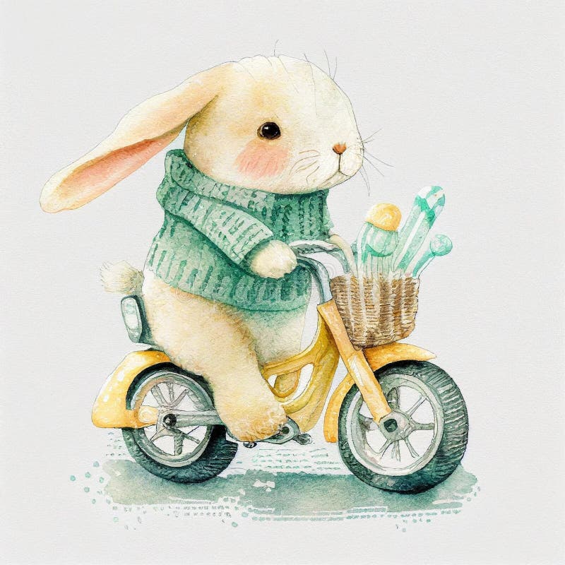 AI Generated Illustration of a White Rabbit Riding a Blue Bicycle with ...
