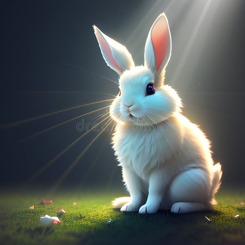 AI Generated Illustration of a White Rabbit Sitting in a Grassy Field ...