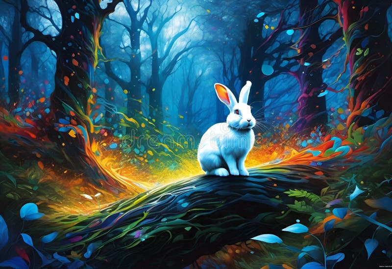 A Rabbit in a Forest, the White Bunny Looks into the Distance Stock ...