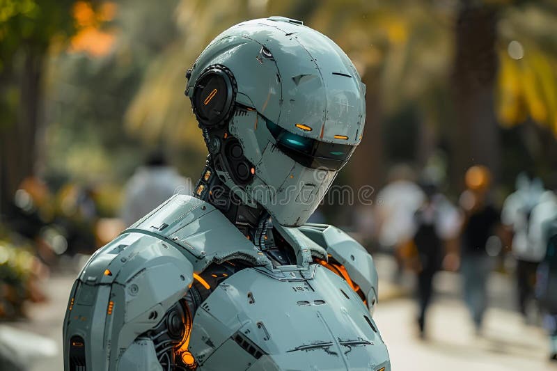 AI Generated Illustration of a White Robot Standing among People Stock ...