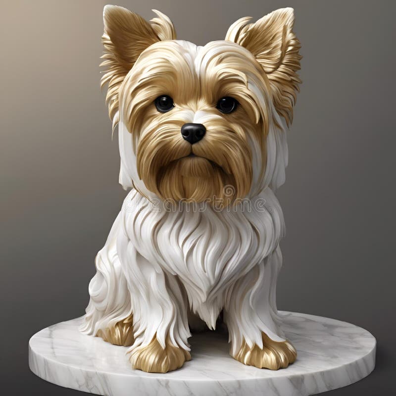 AI Generated Illustration of a White Statue of a Yorkshire Terrier ...