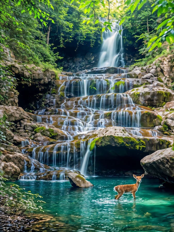 AI Generated Illustration of a White-tailed Deer in a Peaceful Stream ...