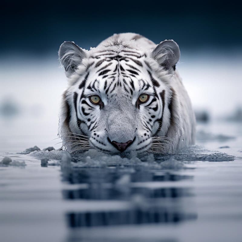 AI Generated Illustration of a White Tiger in an Icy Lake Stock ...
