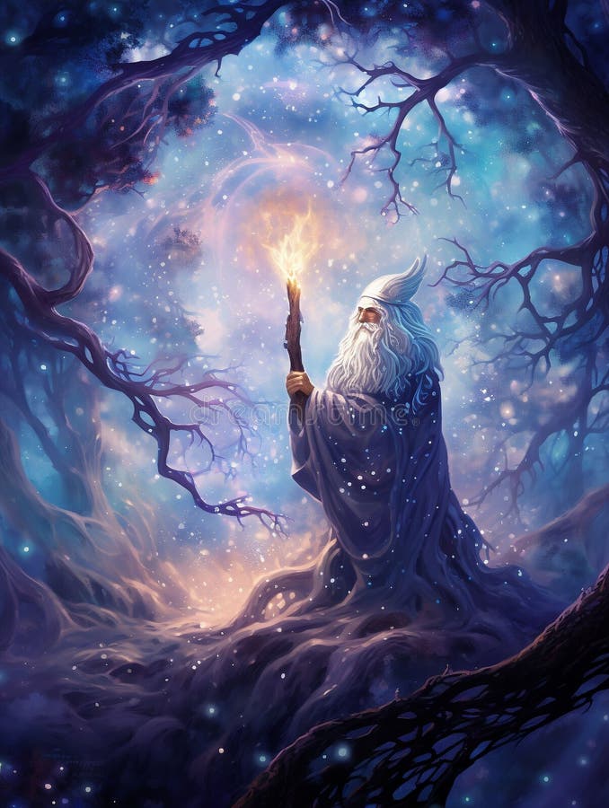 AI-generated Illustration of a White Wizard Holding a Torch in a Snowy ...
