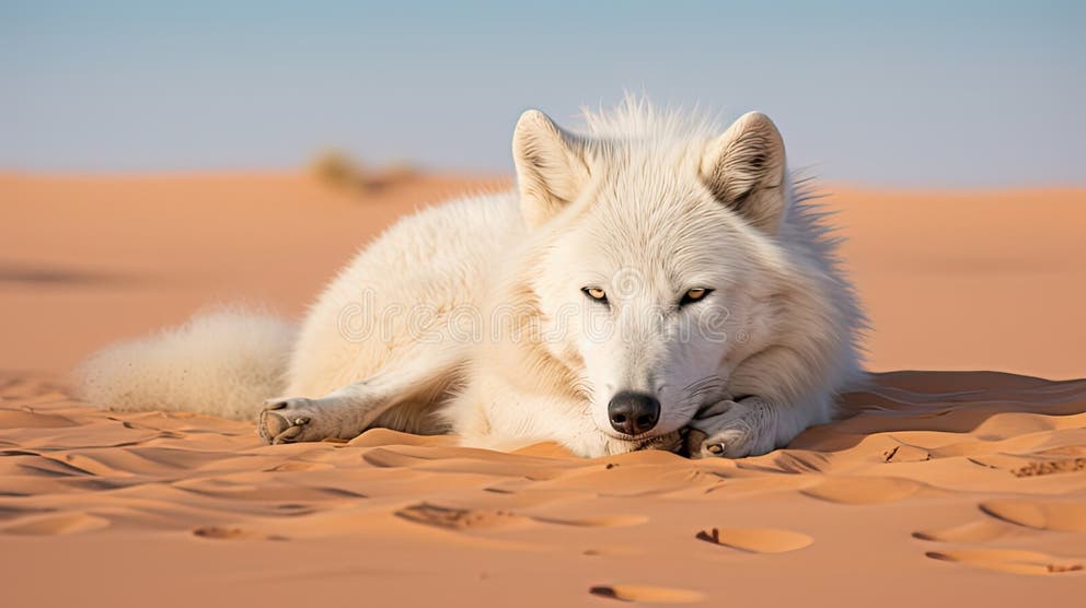 AI Generated Illustration of a White Wolf in a Desert, Global Warming ...